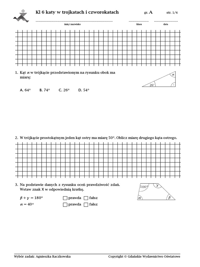 Klasowka - Katy W Trojkatach I Czworokatach | PDF