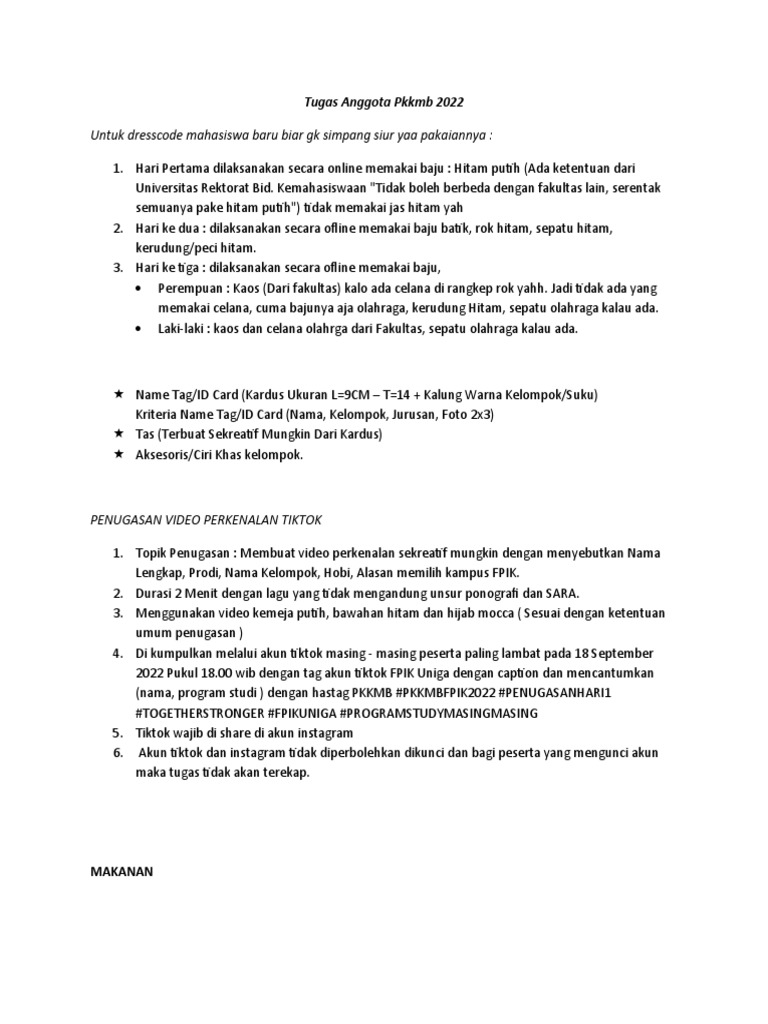 Tugas Anggota PKKMB | PDF