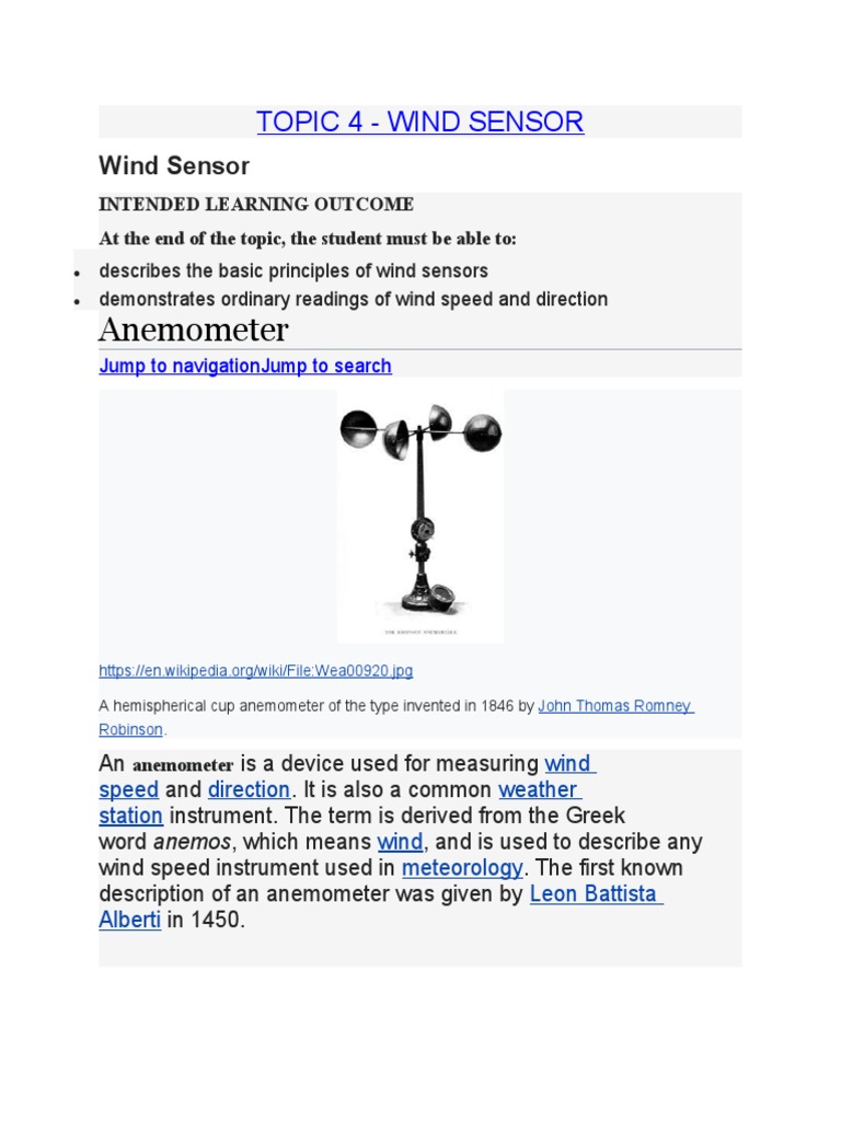 Topic 4 - Wind Sensor | PDF | Metrology | Physical Quantities
