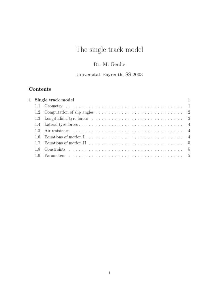 The Single Track Model | PDF | Sine | Center Of Mass