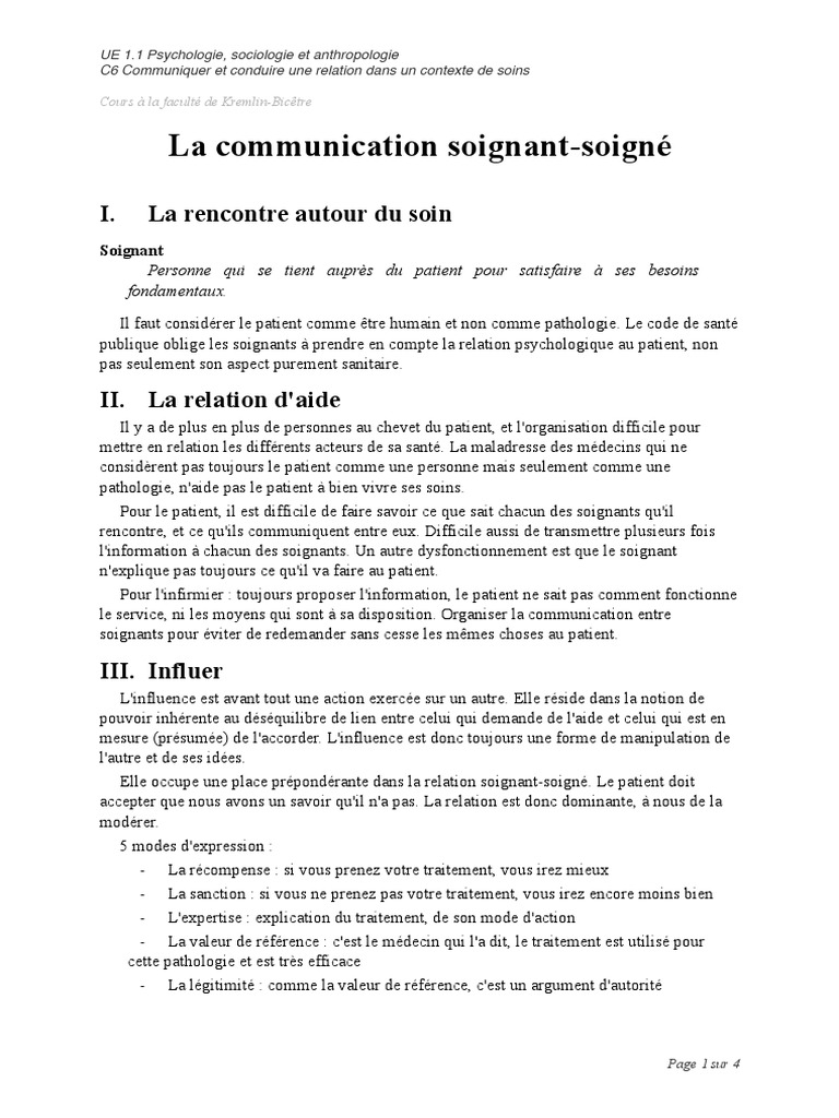 01 1-1 La Com Soignant Soigne | PDF | la communication | Professionnel ...