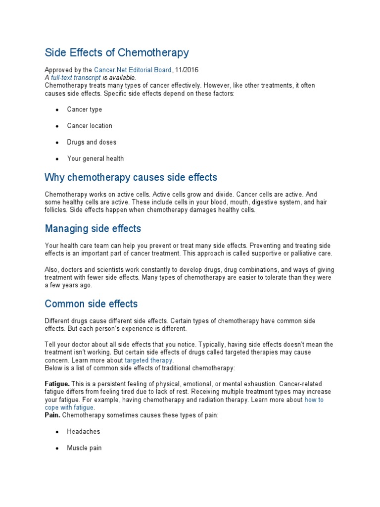 Common Chemotherapy Side Effects | PDF | Chemotherapy | Cancer