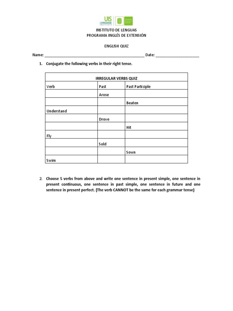 English Verb Tenses Quiz | PDF