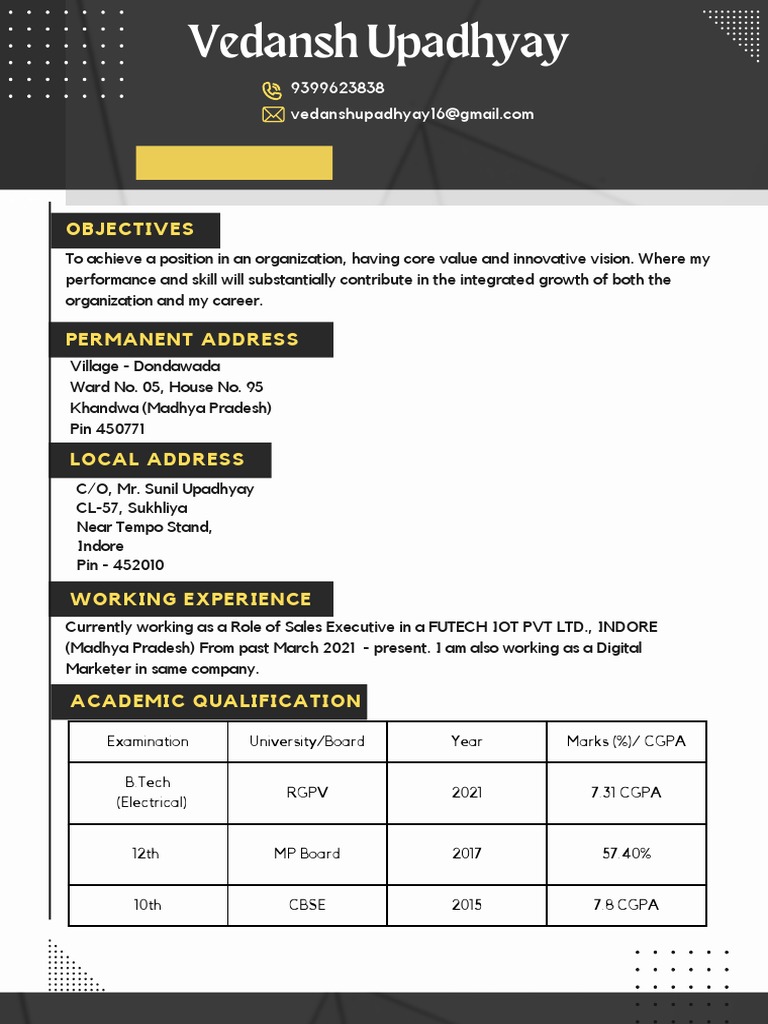 Vedansh's Resume | PDF | Cognition | Learning