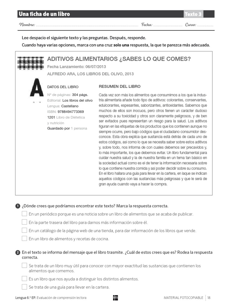 Unidad 2 Comprension Lectora | PDF | Alimentos | Libros
