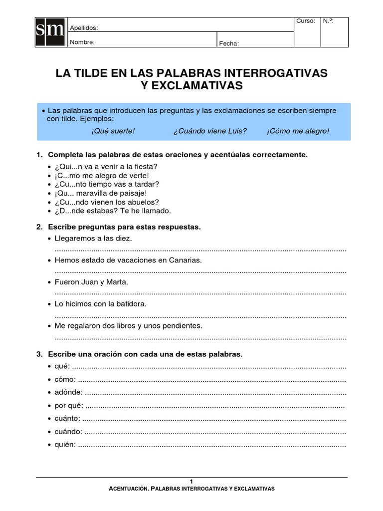 Unidad 5-La Tilde en Las Palabras Interrogativas y Exclamativas | PDF