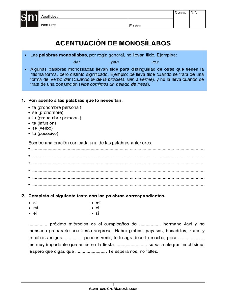 Unidad 4-Acentuacion de Monosilabos | PDF | Sintaxis | Lingüística