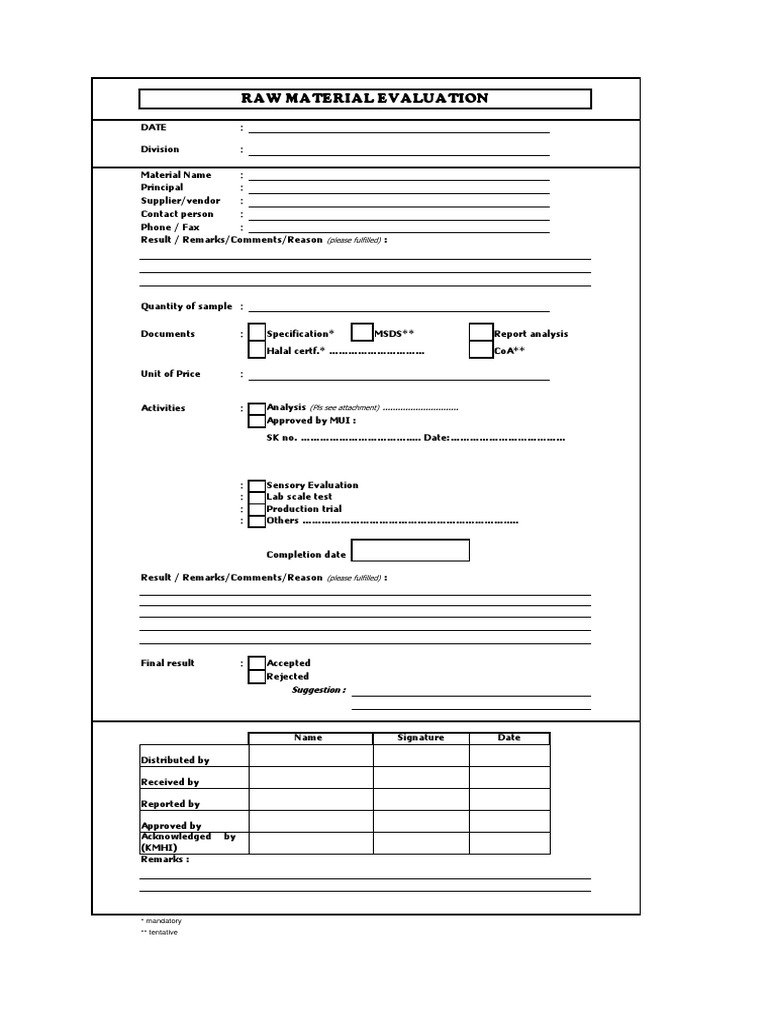 Form Material Evaluation | PDF