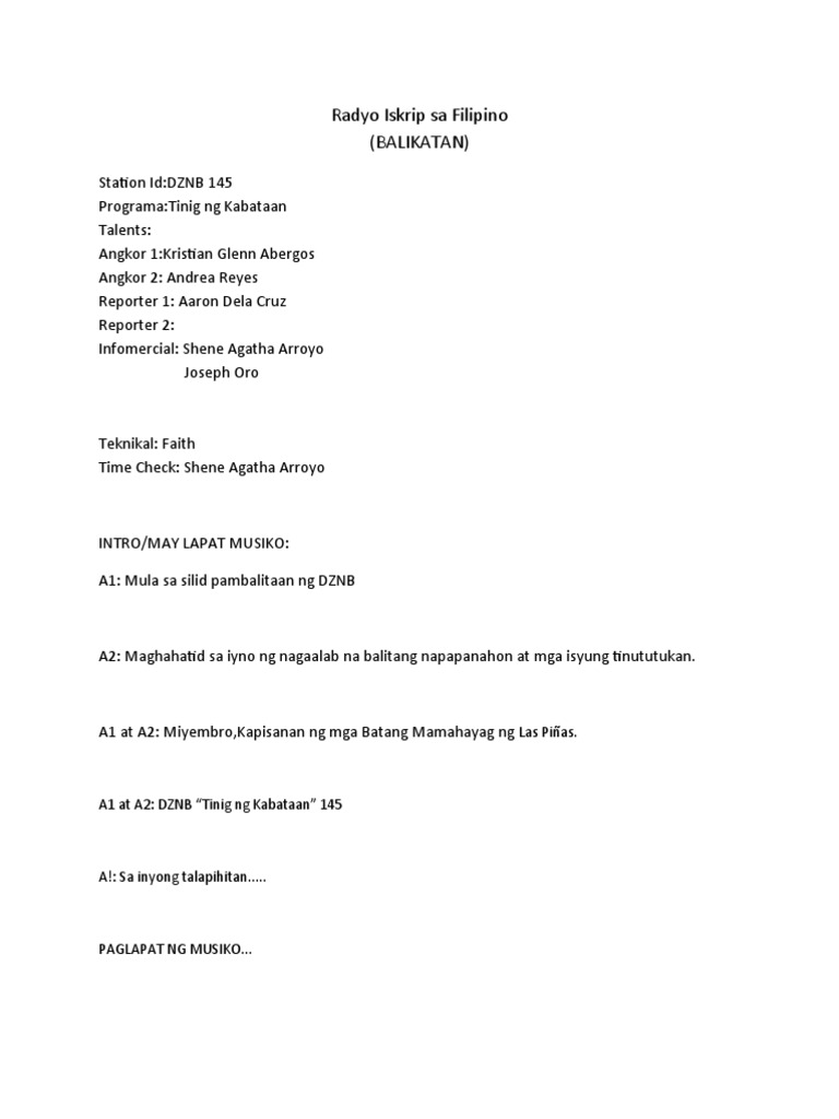 Balikatan Broadcasting Script (Tagalog) | PDF