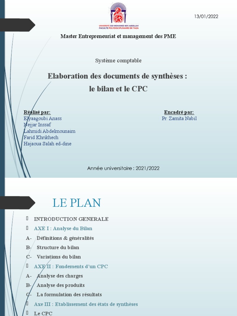 Présentation1 Systeme Comptable-1 | PDF | Bilan comptable | Immobilisations