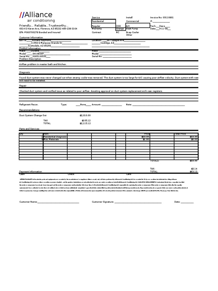 Alliance Invoice 367 Seagoe Ave | PDF