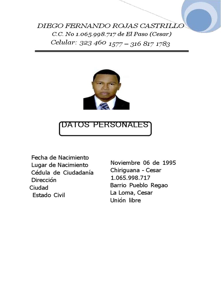 Hoja de Vida de Diego Fernando Rojas Castrillo - 29 | PDF
