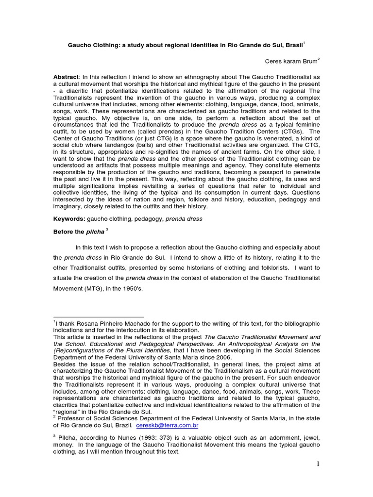 Gaucho Clothing A Study About Regional Identities in Rio Grande Do Sul ...