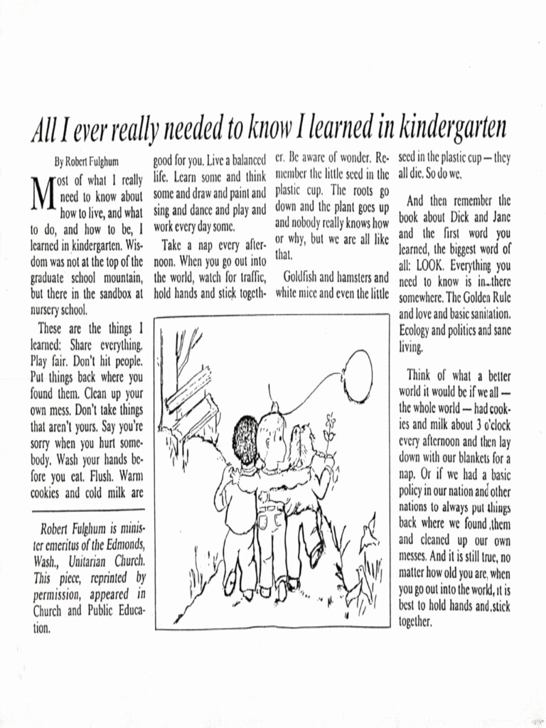 All I Ever Really Needed To Know I Learned in Kindergarten | PDF