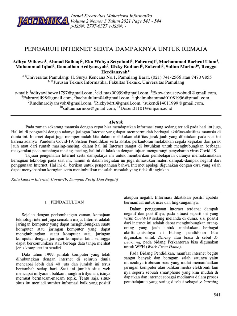 Jurnal Pengaruh Internet Pada Remaja | PDF