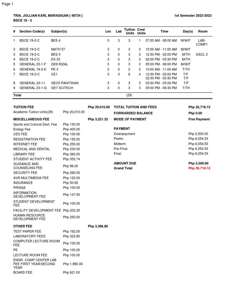 BSCE Student Semester Summary | PDF