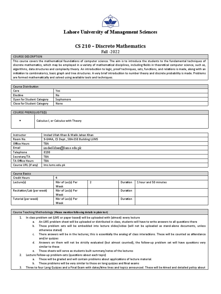 CS210 Discrete Mathematics Fall 2022 | PDF | Discrete Mathematics | Software