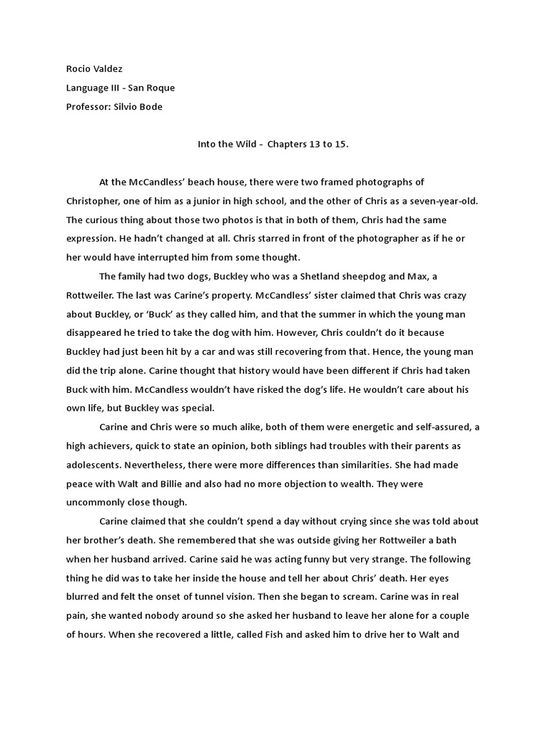 Into The Wild - Chapters 13 To 15. Rocio Valdez Lengua 3 | PDF