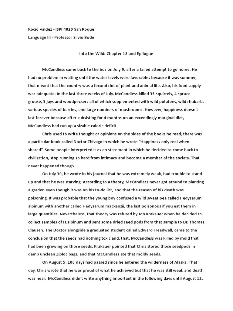 Into The Wild - Chapter 18 and Epilogue. Rocio Valdez, Lengua 3 | PDF