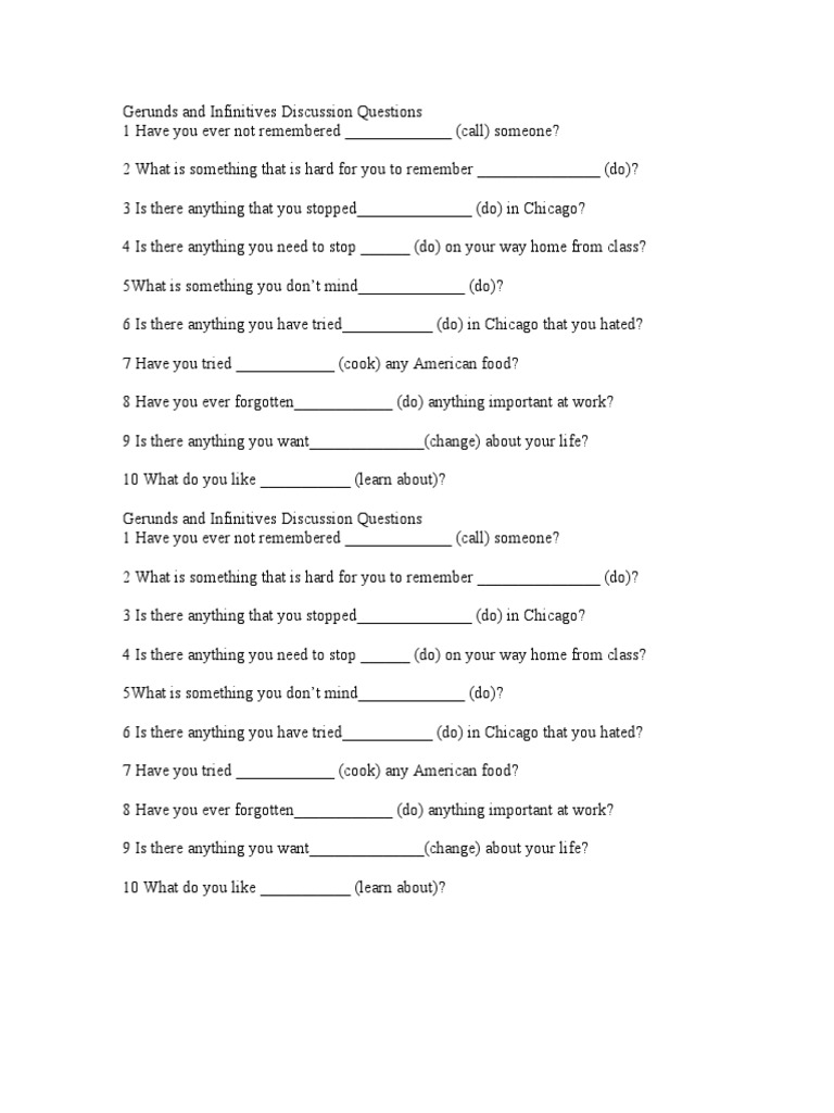 Gerunds and Infinitives Discussion Questions | PDF