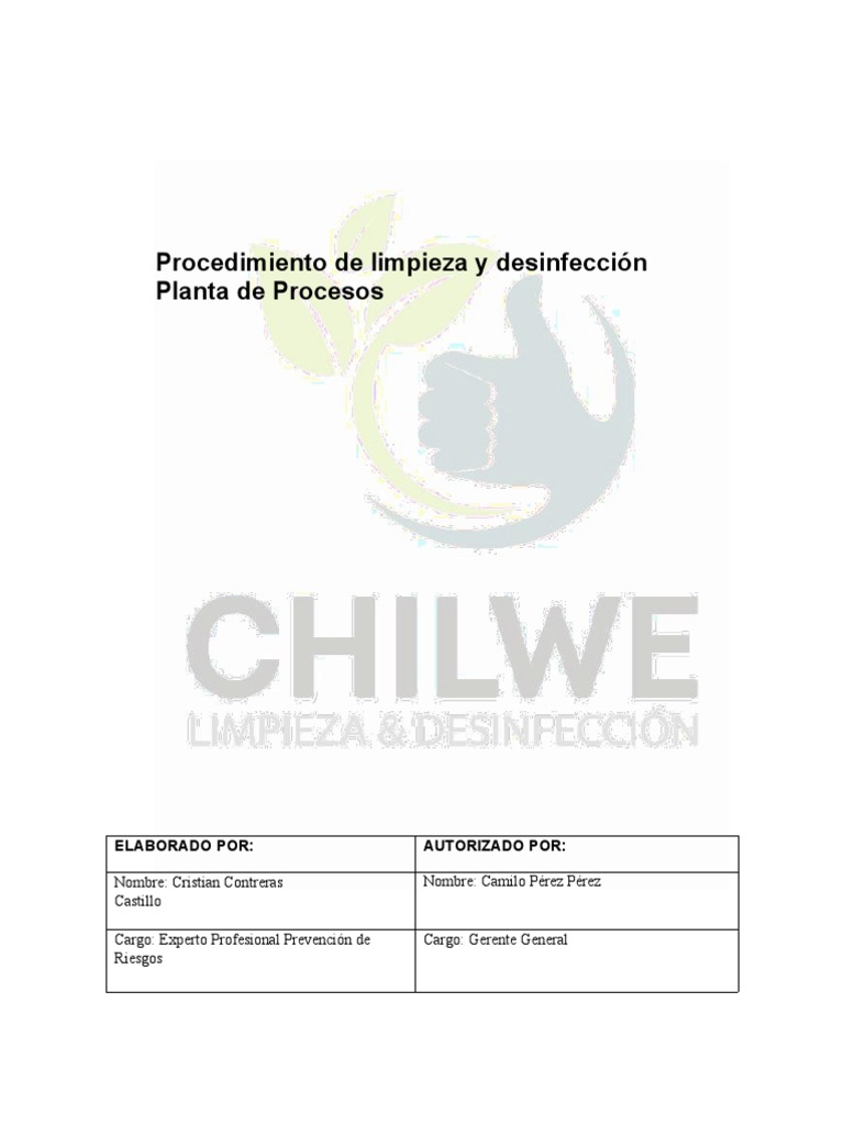 P-SSO-11-Procedimiento de Limpieza y Desinfección Planta de Procesos | PDF | Agua | Lesión