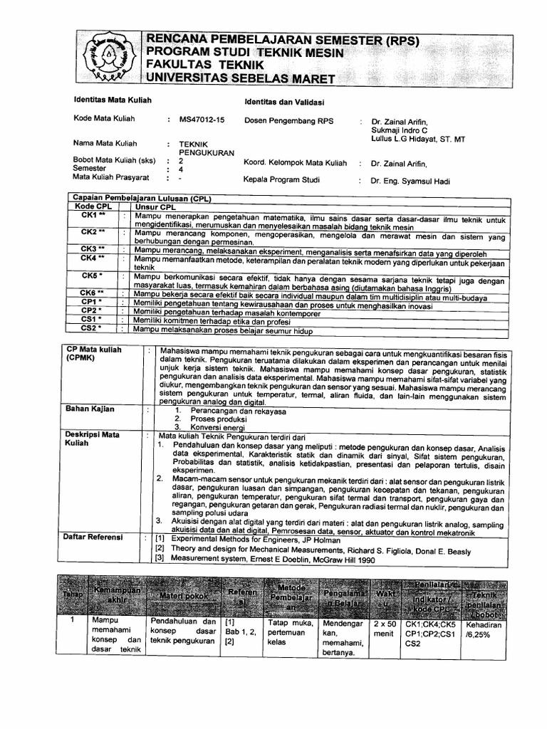 Scan Rps Terbaru MK Teknik Pengukuran .. Prodi s1 | PDF