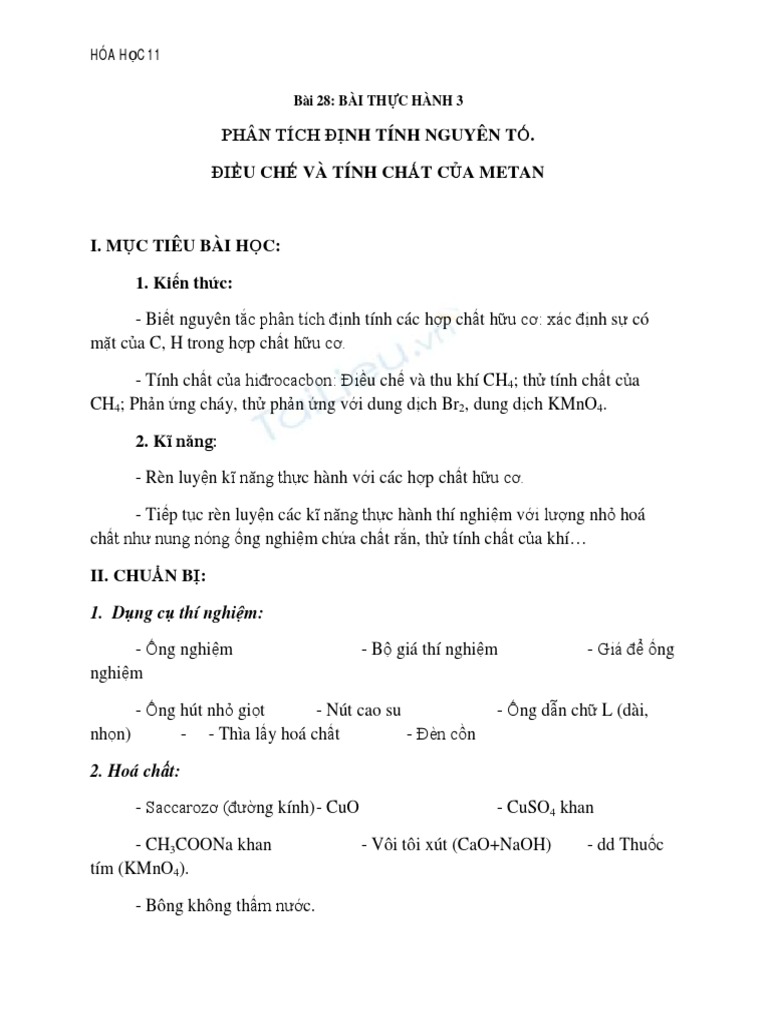 Thuc Hanh Phan Tich Dinh Tinh Nguyen To Dieu Che Va Tinh Chat Cua Metan ...