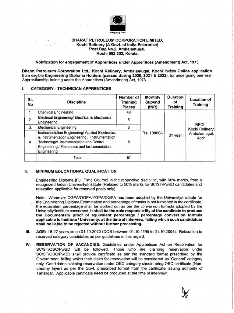 BPCL Recruitment 2022 Notification PDF | PDF