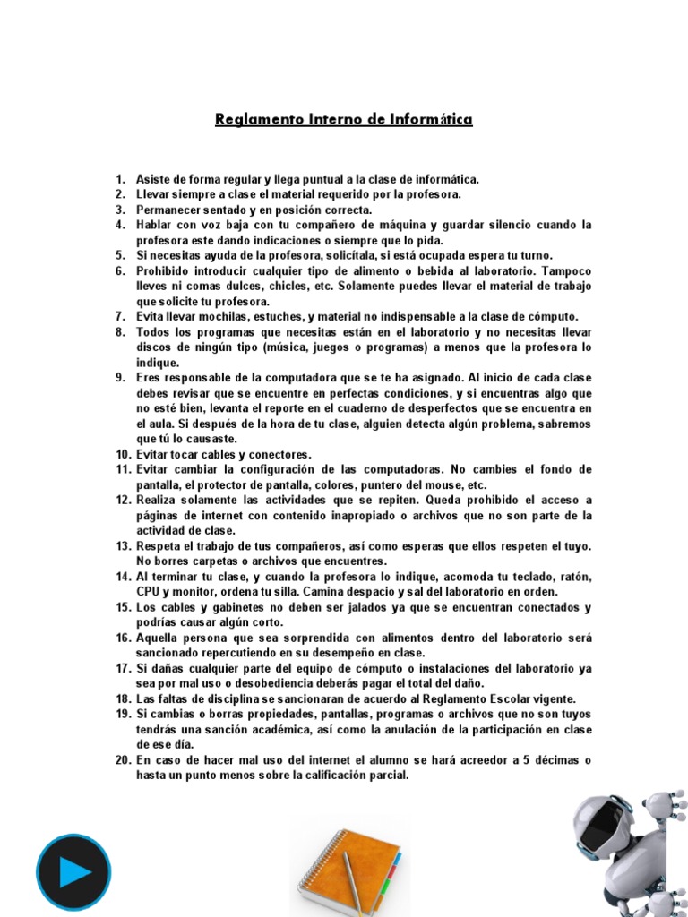 Reglamento Interno de Informática y Computación | Descargar gratis PDF | Laboratorios | Archivo ...
