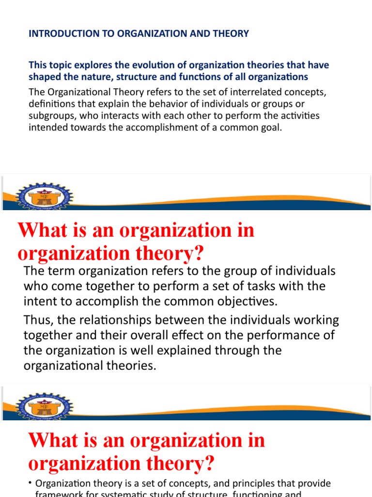 Topic 1 - INTRODUCTION TO ORGANIZATION AND THEORY | PDF | System | Theory