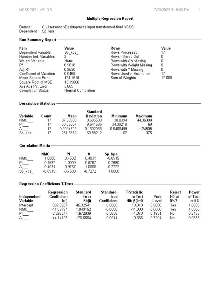 Final Multiple Reg W, PL, A | PDF | Errors And Residuals | Mean Squared Error
