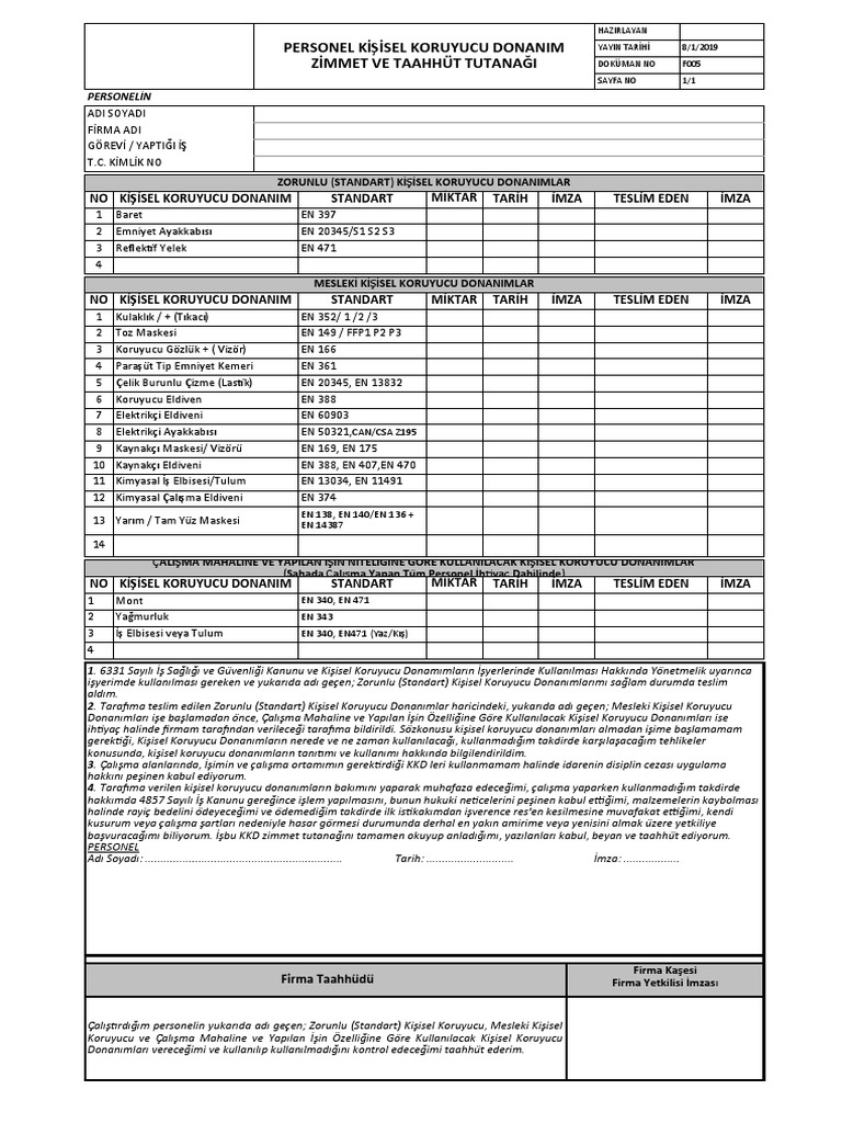 KKD Zimmet Formu | PDF