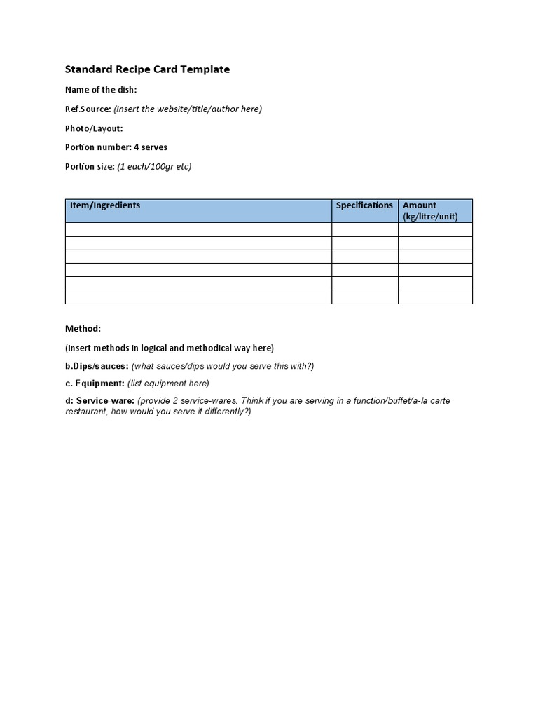 Standard Recipe Card | PDF