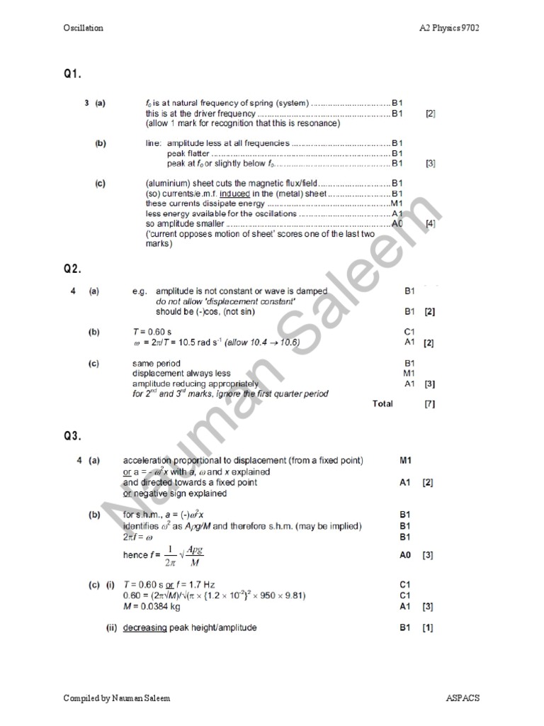 Oscillations A Level Physics QP | PDF