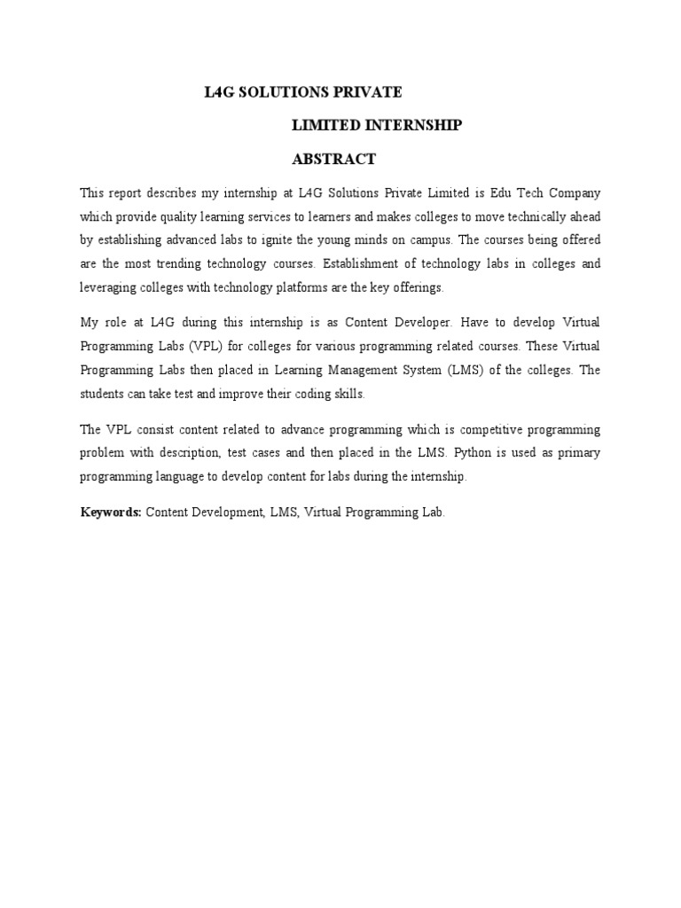 188W1A1249 - Internship Abstract | PDF