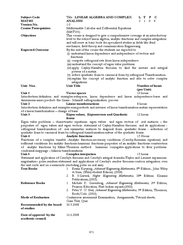 Mat102 Linear Algebra and Complex Analysis TH 1.00 Ac15 | PDF | Eigenvalues And Eigenvectors ...