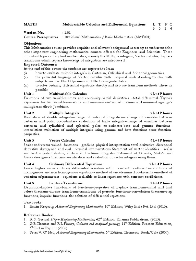 MAT114 Multivariable Calculus and Differential Equations ETH 1.01 AC34 | PDF | Integral | Vector ...