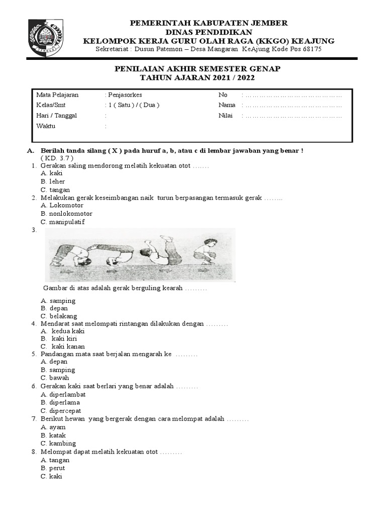 Soal Pas Genap Pjok Kelas 1 | PDF