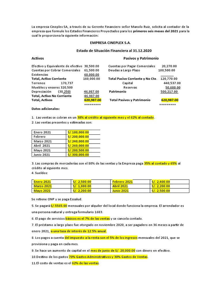 Practica Eeff Proyectados Cineplex | PDF | Contabilidad | Dinero