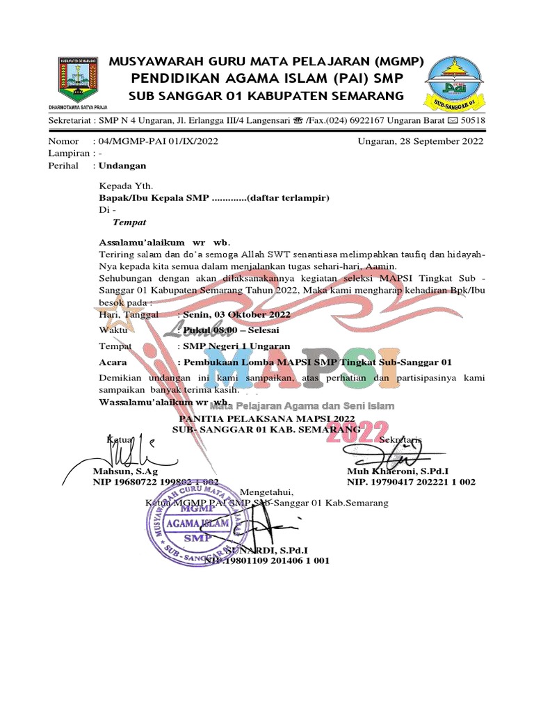 Undangan Pembukaan Lomba MAPSI 2022 | PDF