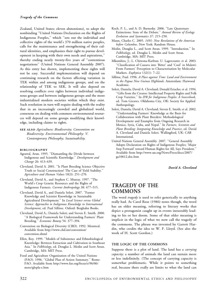 Tragedy of The Commons (Callicott, Frodeman - Encyclopedia of ...