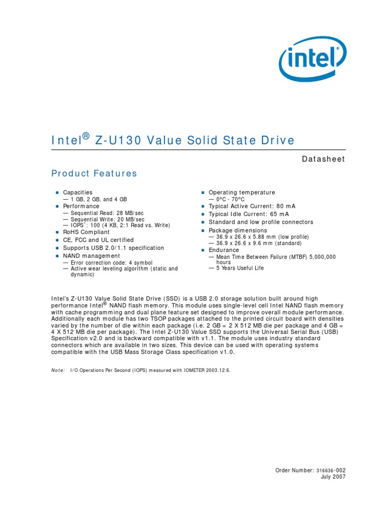 Intel U-130 | PDF | Flash Memory | Solid State Drive