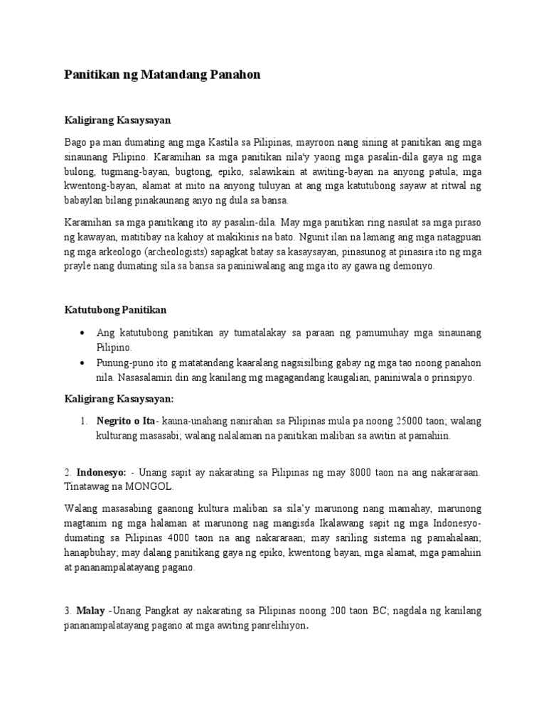 Panitikan NG Matandang Panahon. | PDF