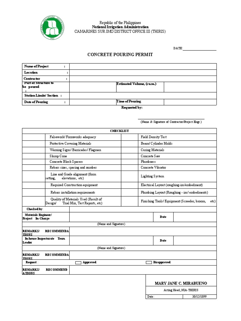 Pouring Permit | PDF | Concrete | Materials