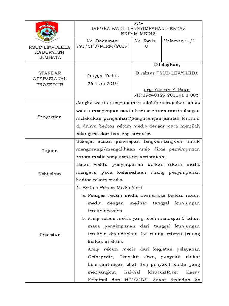 Sop Jangka Waktu Penyimpanan BRM | PDF