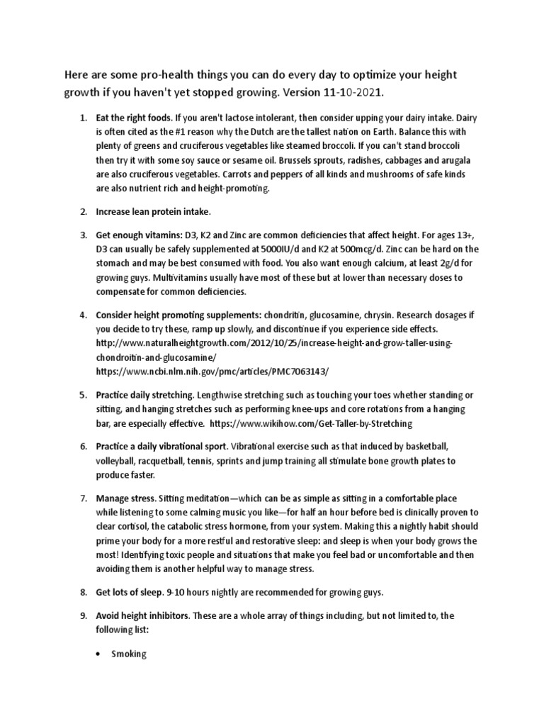 Checklist On Growing Taller | Download Free PDF | Foods | Sleep