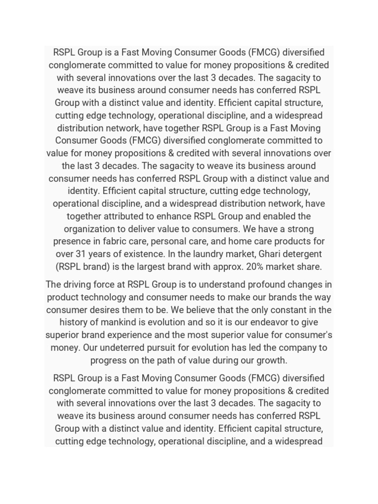RSPL Group Is A Fast Moving Consumer Goods | PDF | Brand | Milk