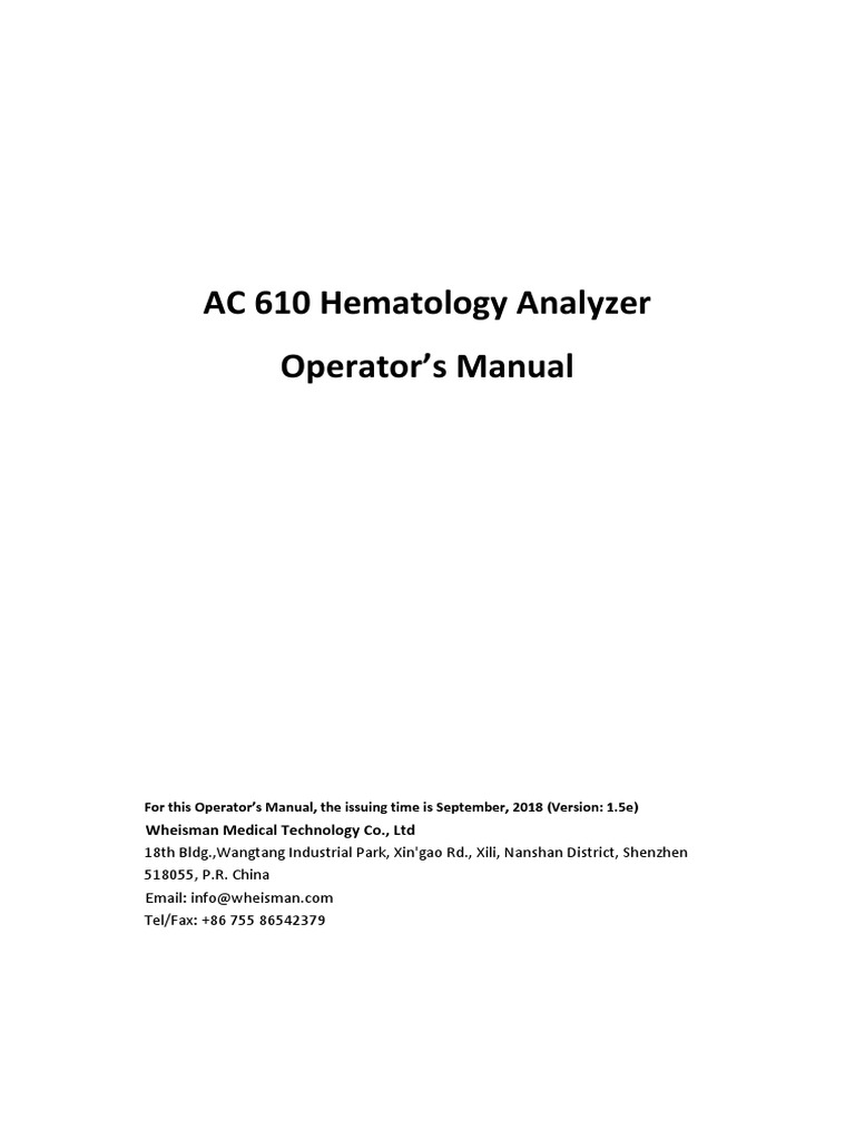 AC 610 Operator's Manual V1.5e | PDF | White Blood Cell