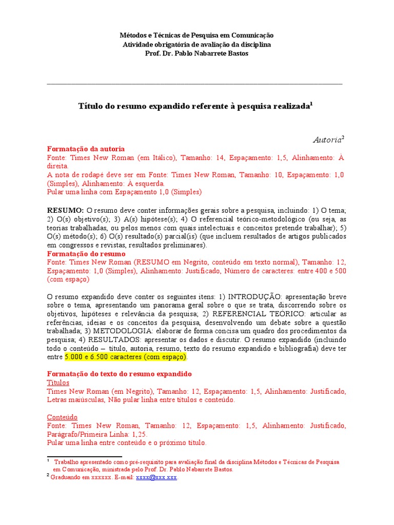 Modelo de Resumo Expandido - Trabalho Final de Métodos e Técnicas de ...