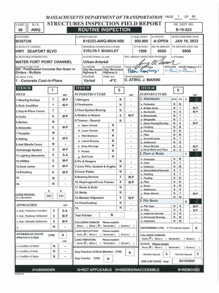 MassDOT Moakley Bridge Inspection Report | PDF